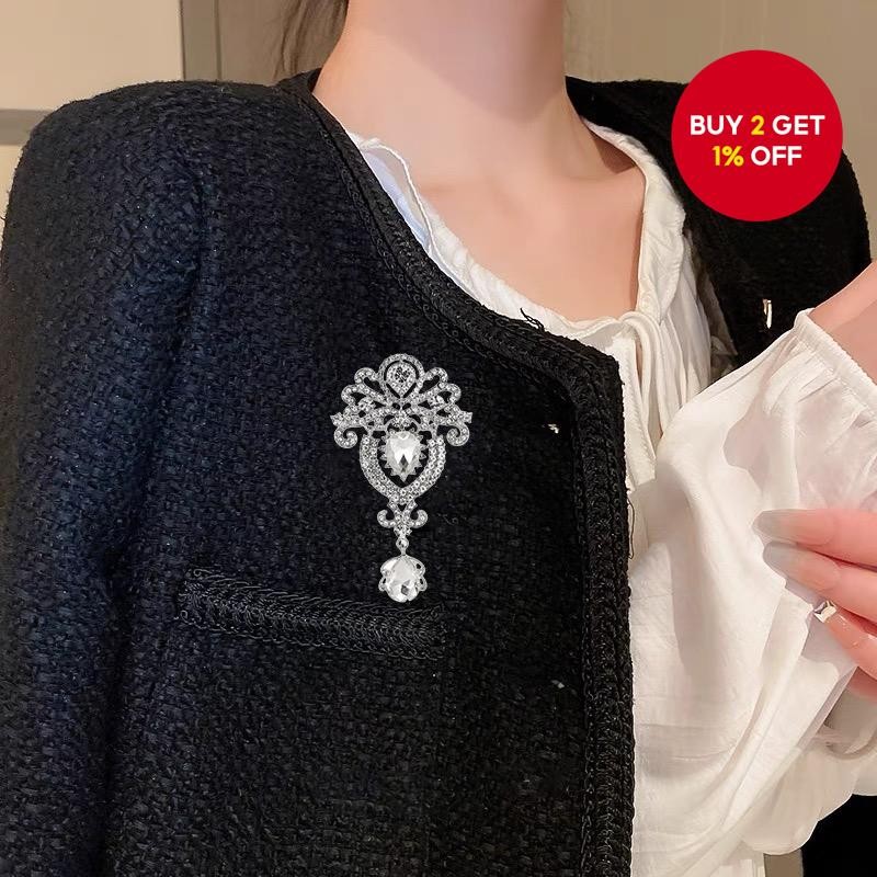 Pear-Shaped Rhinestone Brooch - Elegant Floral Pin, Crystal Clothing ...