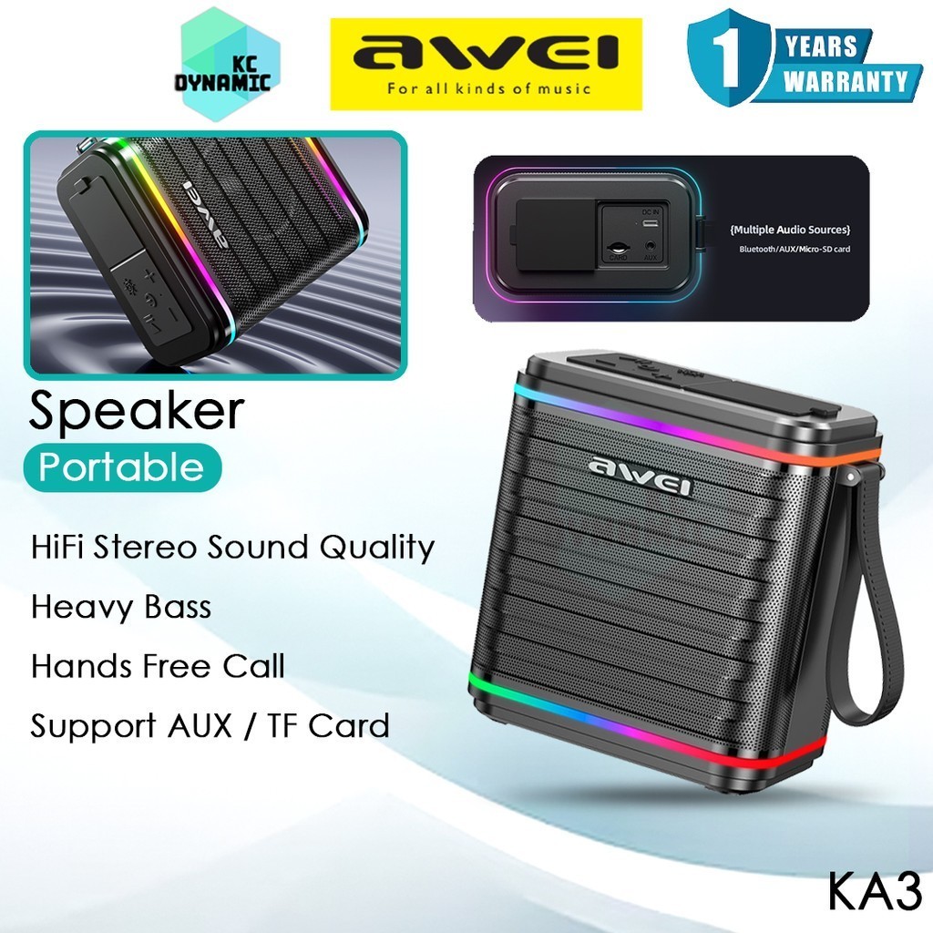 Awei KA3 Wireless Speaker Heavy Bass HiFi Stereo Sound RGB Outdoor ...