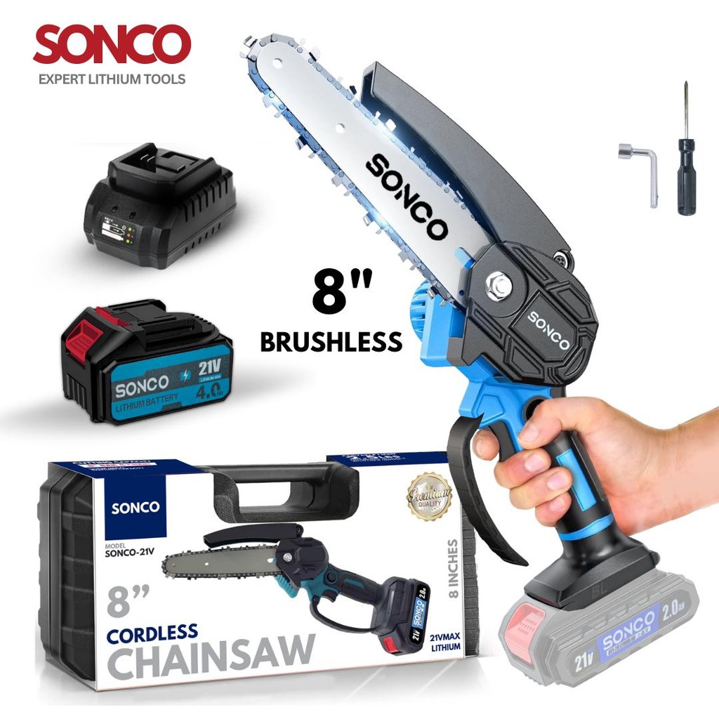 SONCO 8" Chainsaw Gergaji Rantai Elektrik Mini Portable Genggam Lithium ...