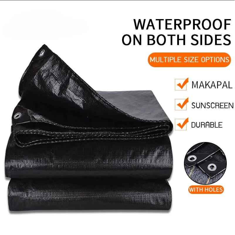 Waterproof Ground Sheet Black PE Tarpaulin Canopy Kanvas Khemah ...