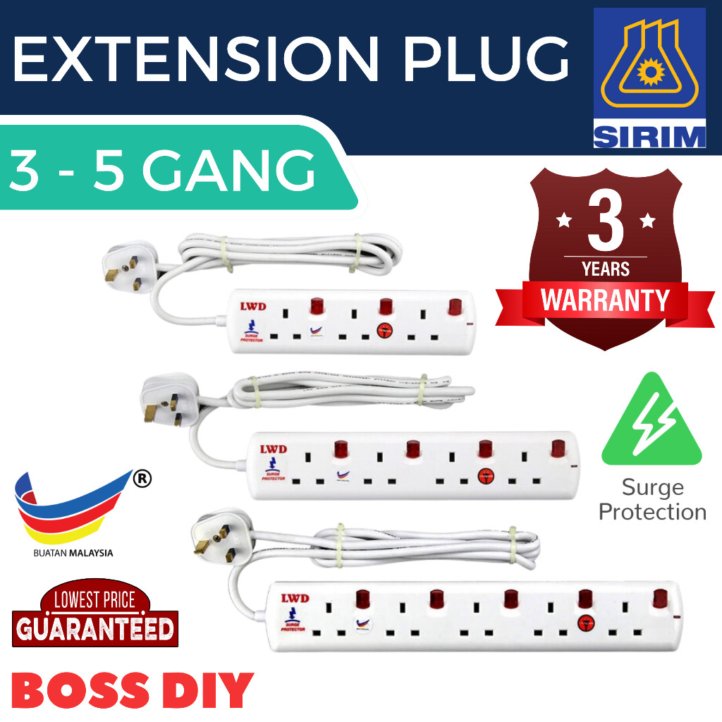LWD 2M / 5M Extension Plug Neon Indicator Light with Surge Protector ...