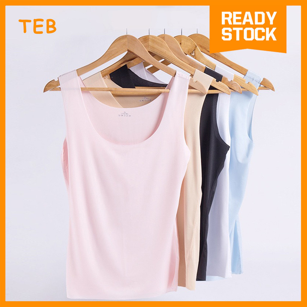 Women Ice Silk Singlet Inner Tank Top – Baju Tanpa Lengan Wanita Korean ...