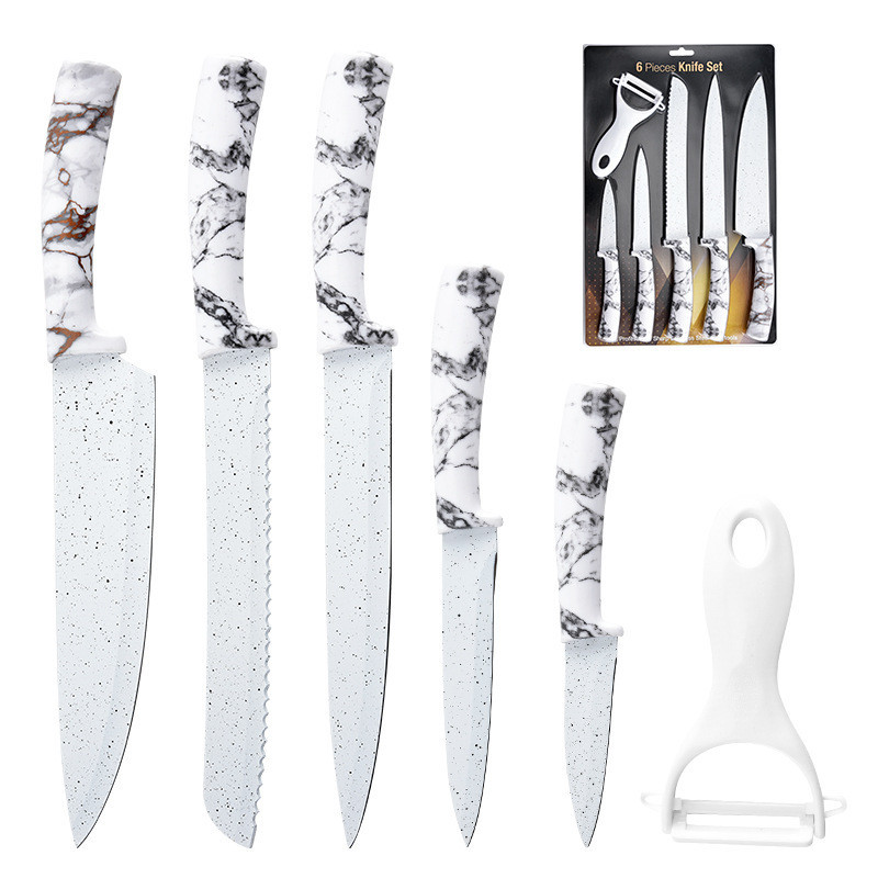 Stainless Steel Suction Card Knife 6-Piece Set Household Marble Pattern ...