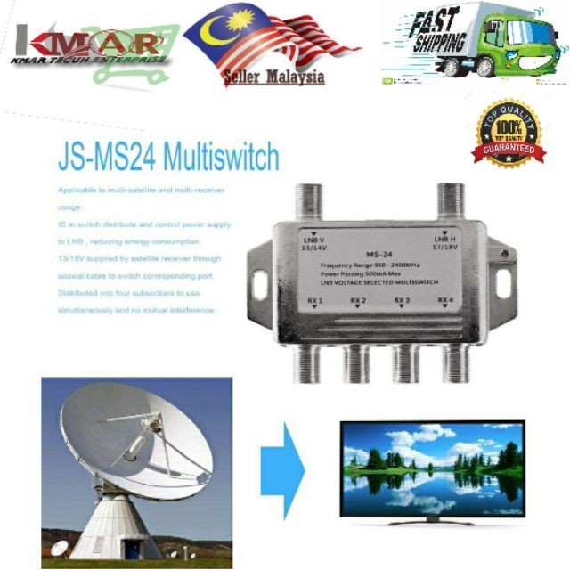 Mini 2x4 JS-MS24 Satellite Signal Multiswitch LNB Voltage Selected ...