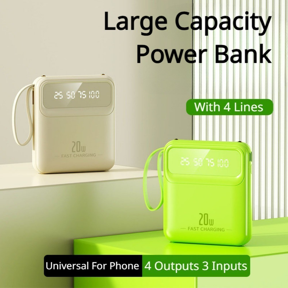 20000mah Mini Power Bank 20W Fast Charging 4 Cables Cute Mini Powerbank ...