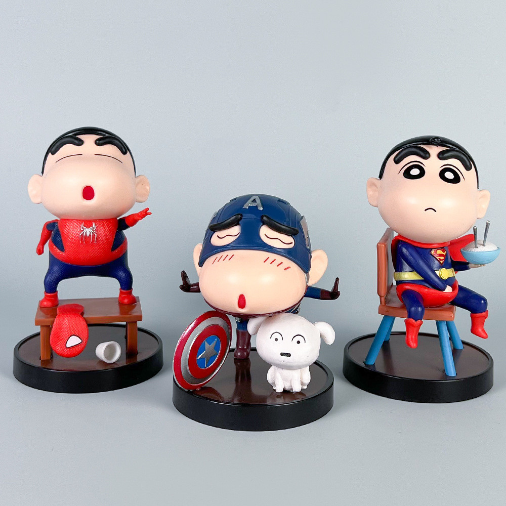 Crayon Shin-Chan Anime Figure Superhero Spiderman Superman Dry Food ...