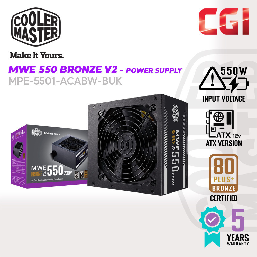 Cooler Master MWE 550 Bronze V2 230V 80 Plus 550W 1500 RPM Power Supply ...