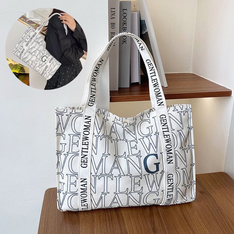 Large Capacity Letter Canvas Bag Fashion Handbag Women's Bag Ladies Large Tote Bag Zipper Canvas ...