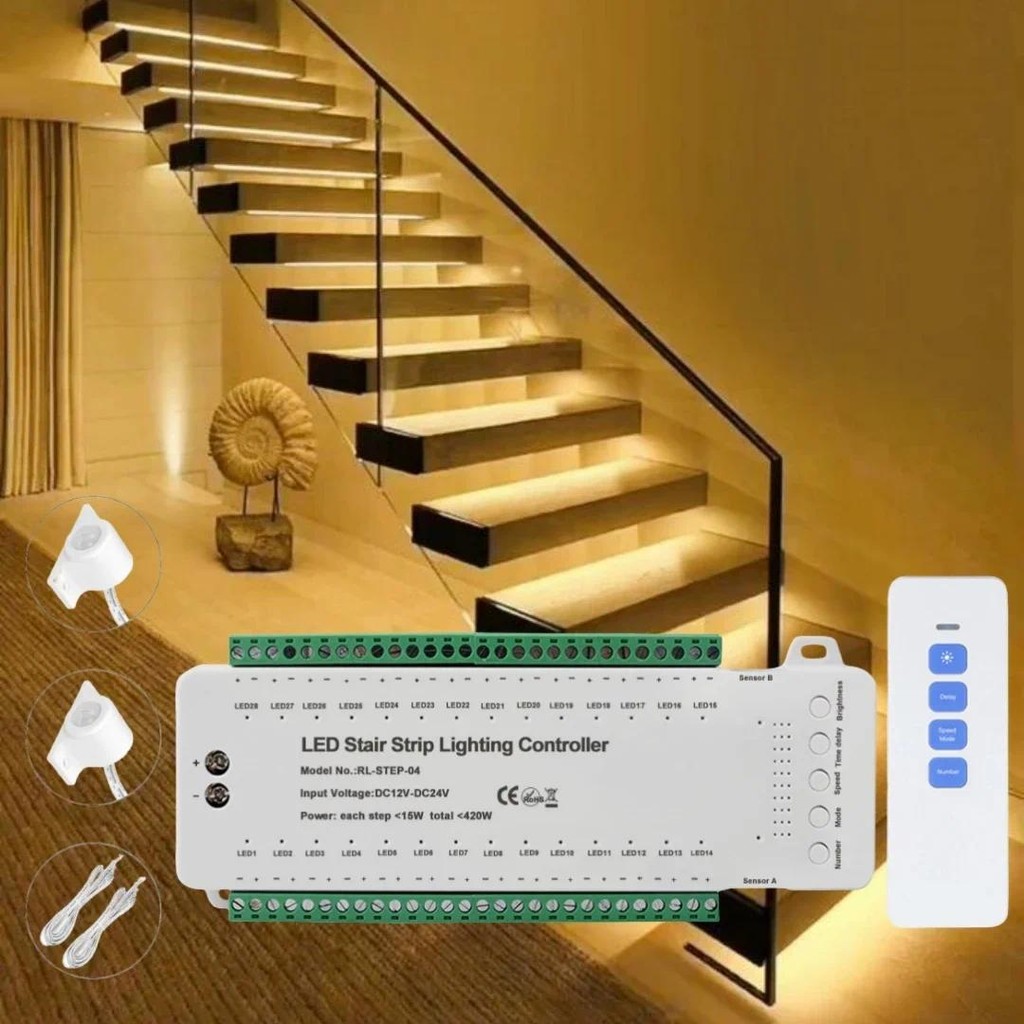 12V-24V PIR Motion Sensor Stair Lighting Controller 28 Channels Stair ...
