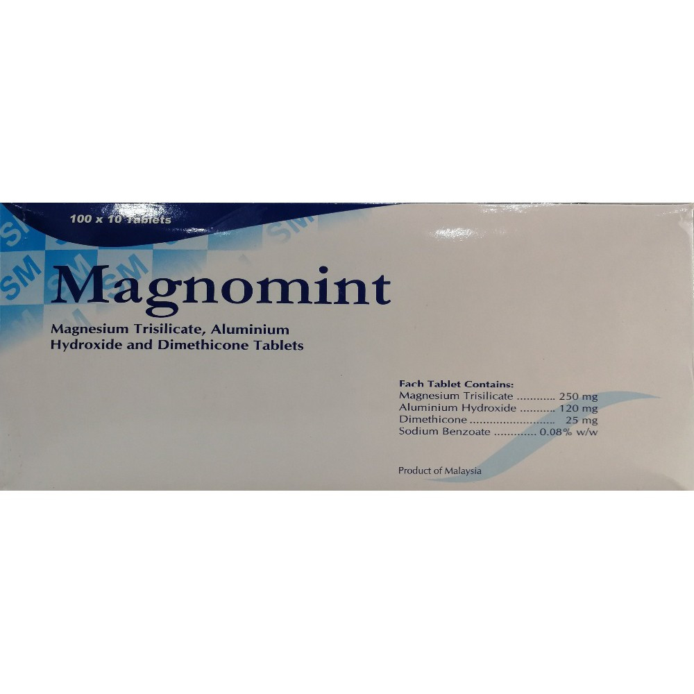 MAGNOMINT TABLET 100 X 10'S (MAGNESIUM TRISILICATE 250MG,ALUMINIUM ...