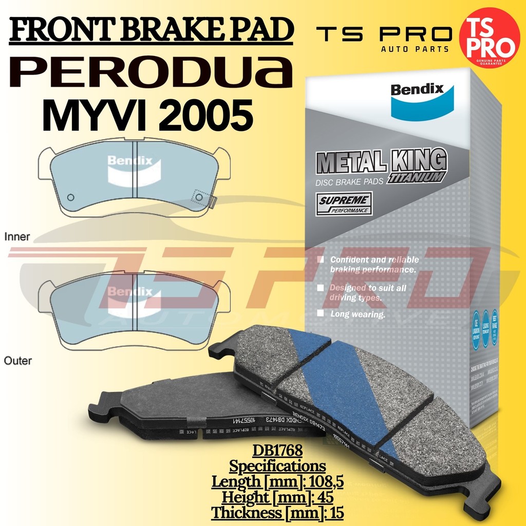 Perodua Myvi 2005 Bendix Metal King Front Disk Brake Pad Disc Brek DB1768 SGCT | Shopee Malaysia