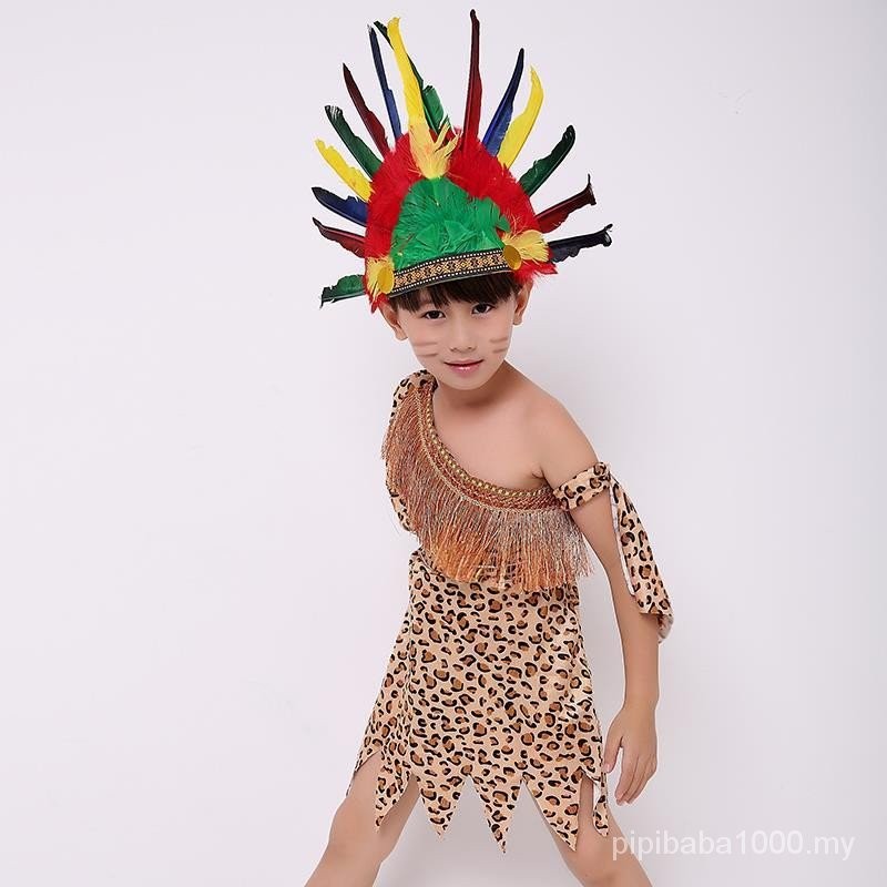 Children's Savage Costume African Drum Indian Leopard Print Costume ...