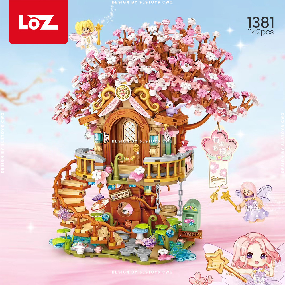 LOZ IDEAS Mini Block 1381 Pink Sakura Tree House Gift Decoration Building Brick Toy 樱花树屋 ...