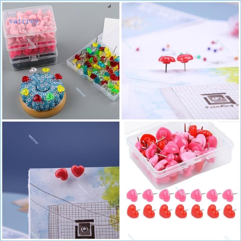 VA 100Pcs Heart shaped Push Pins Colorful Push Pins for School Office ...