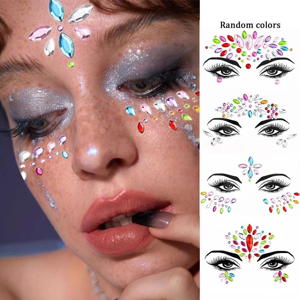 1pcs Glitter Colorful Diamonds Face Gems Stickers Random Colors Mermaid ...
