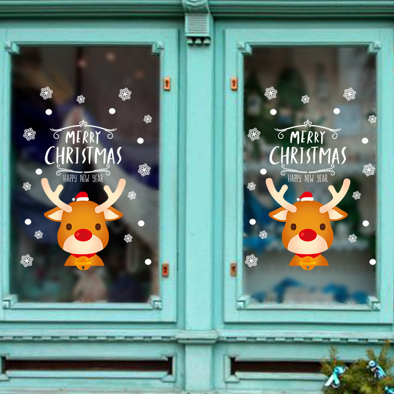 Christmas Window Stickers Decorations Deer Window Decals Scene Decor ...