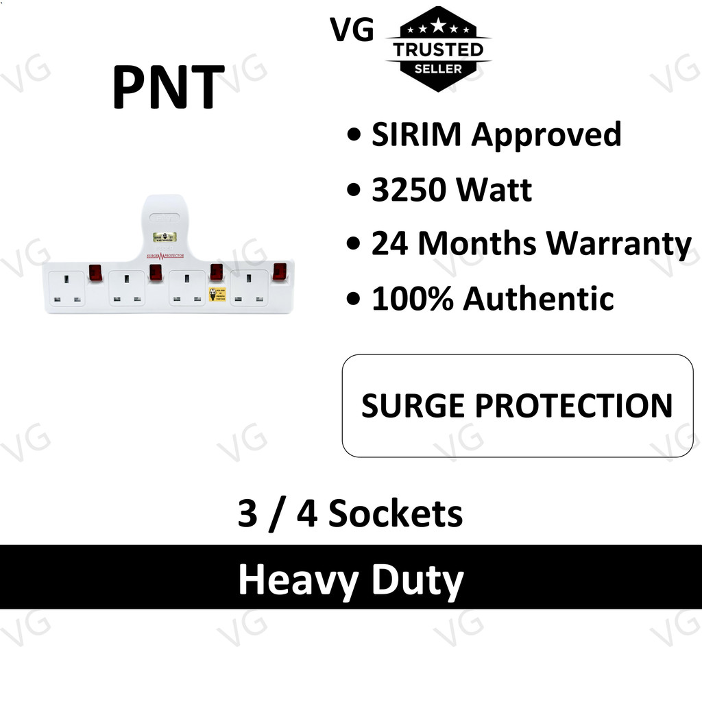 [100% Original PNT] PNT 3/ 4 socket T-Way T-Adaptor T-Adapter Surge Protector plug | Shopee Malaysia
