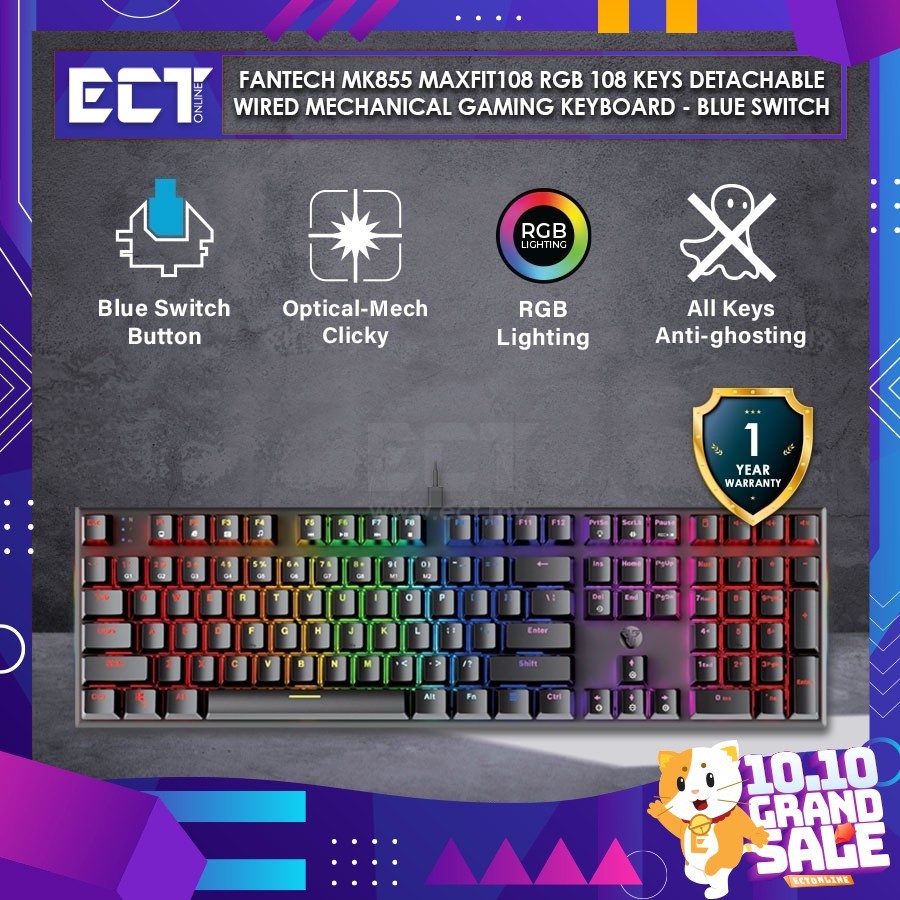 Fantech MK855 MAXFIT108 RGB 108 Keys Detachable Wired Mechanical Gaming Keyboard - Blue / Red ...