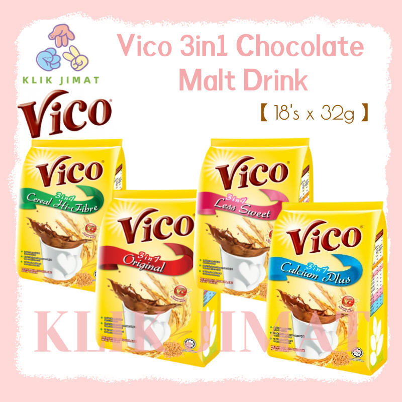 (FREE SHIPPING NO SBH/SRW) Vico 3 In 1 Chocolate Malt Drink 18's x 32g ...