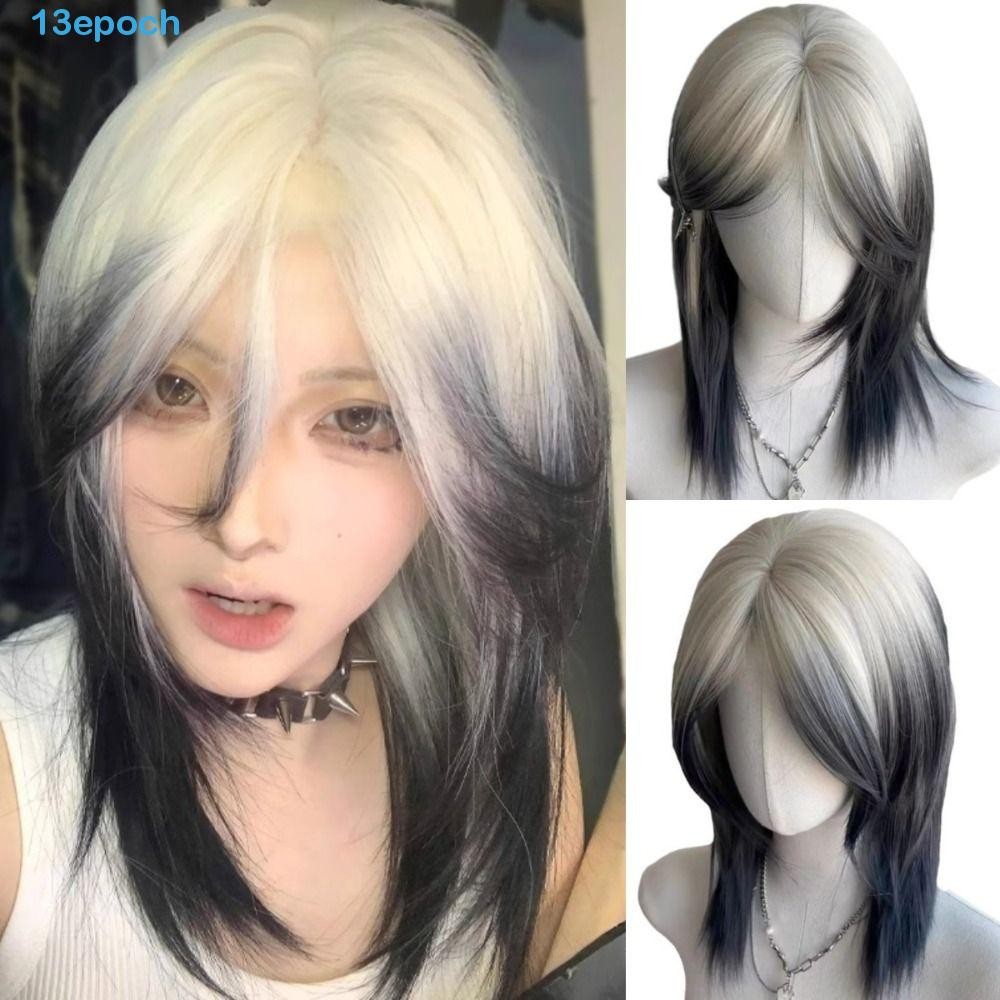 EPOCH Mullet Head Wigs, Gothic Style Samurai Head Black and White ...