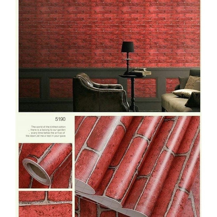 MERAH Red Brick Wall Wallpaper 8m to 9m x 45cm | Shopee Malaysia