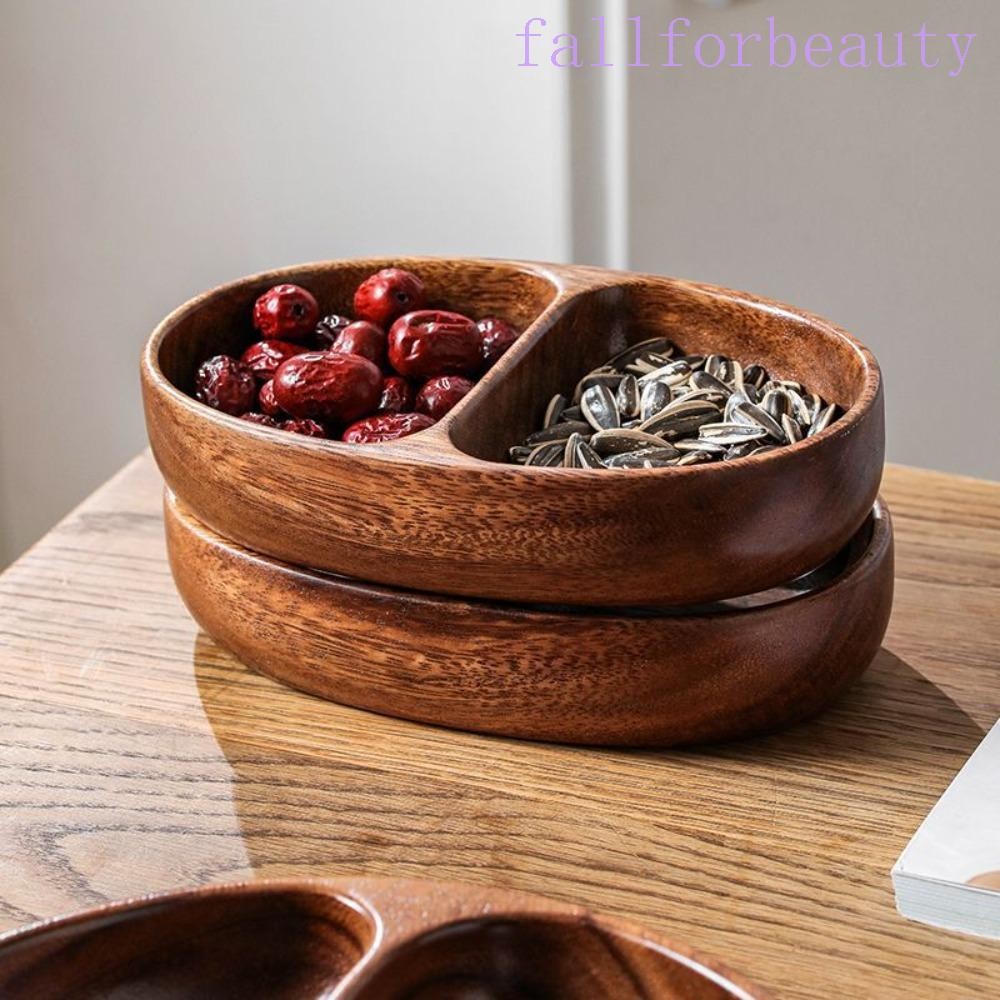 FALLFORBEAUTY Solid Wood Snack Plate, 2/4 Grids Smooth Surface Nut Tray ...
