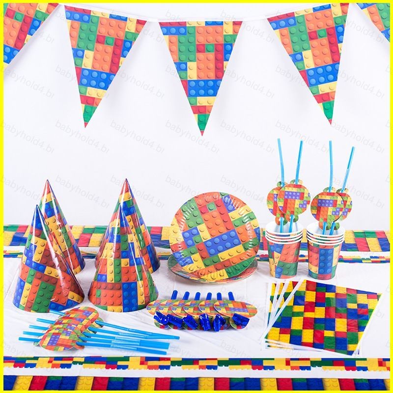 B4 LEGO Building Blocks Disposable Tableware Decoration Set Banner Cake ...