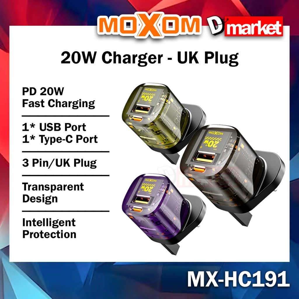 Moxom MX-HC191 20W Charger Adapter Fast Charging Charger Wall Plug UK ...