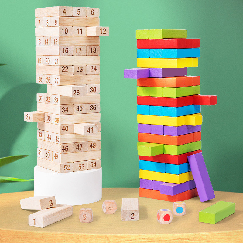 54pcs Wooden Stacking Blocks Toy STEM Balance Game Exercise Thinking ...