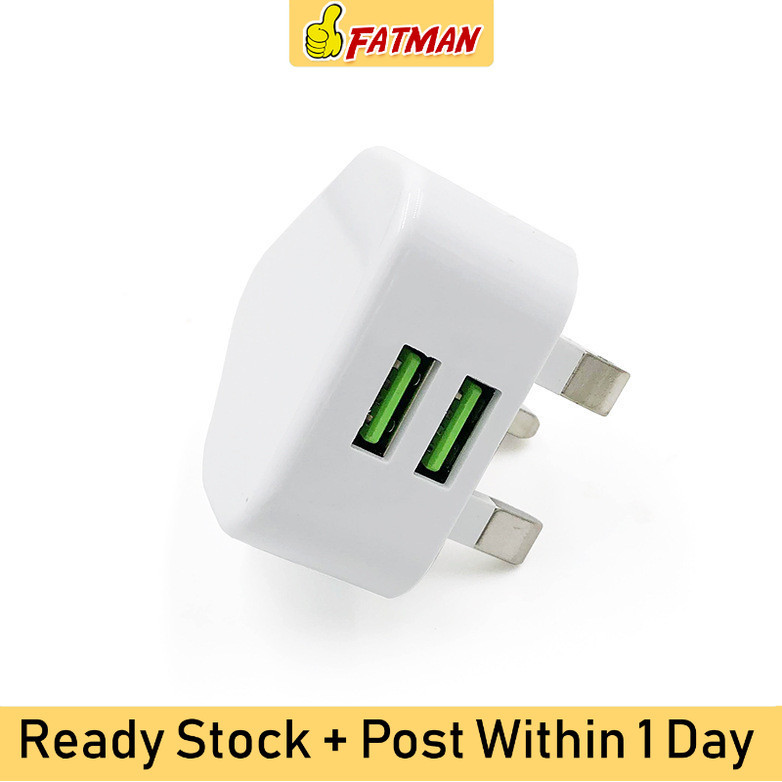 DUAL USB 3 PIN UK PLUG ADAPTOR 5V 2A USB CHARGER CHARGING POWER SUPPLY ...