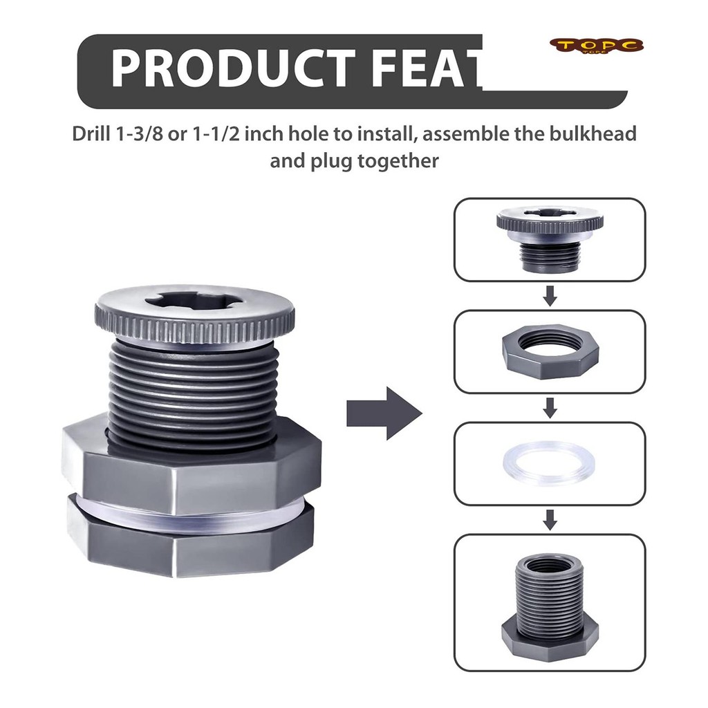 3/4 Inch Bulkhead Fitting with Plugs Thick Seal PVC Water Tank ...