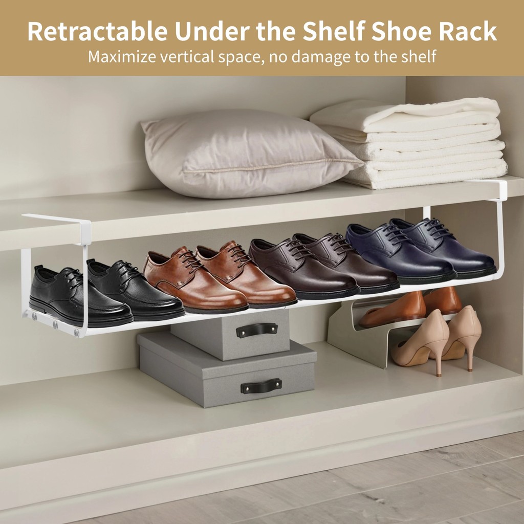 Retractable Shoe Rack - No Drill Hanging Organizer! Fits Under Shelf ...