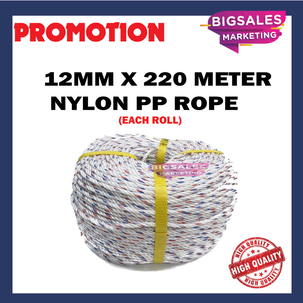 PP ROPE BIGSALES 12mm x 220 Meter Nylon WHITE Polythylene Rope / Tali ...