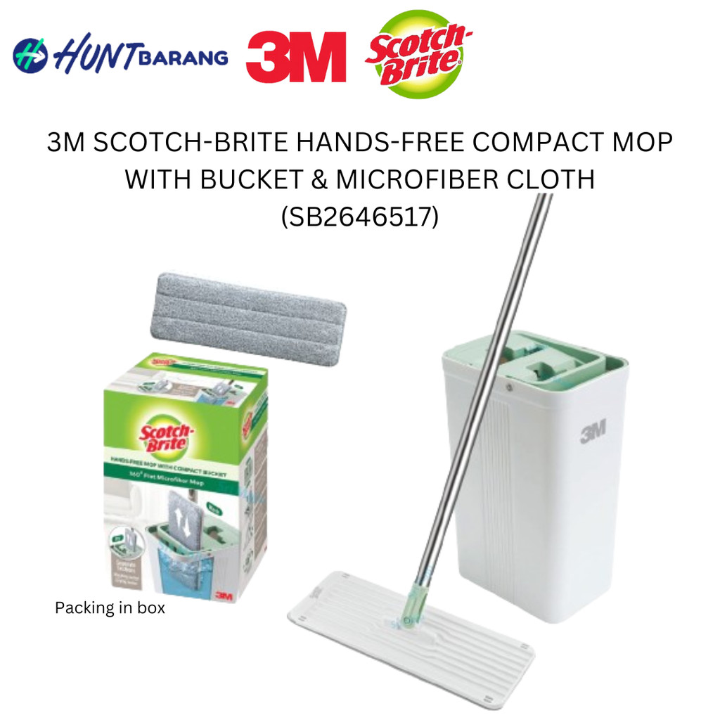 3M SCOTCH-BRITE Hands-Free Compact Mop With Bucket & Microfiber Cloth ...