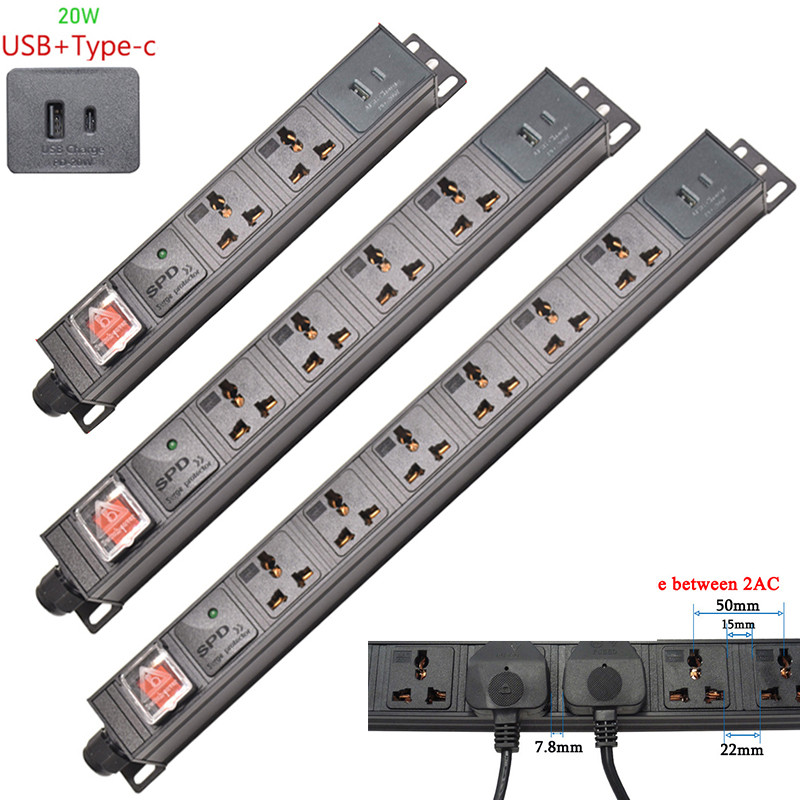 PDU Power Strip Distribution Unit ,Type-c+USB,2-13 Ways Universal Outlet UK Plug Socket ...