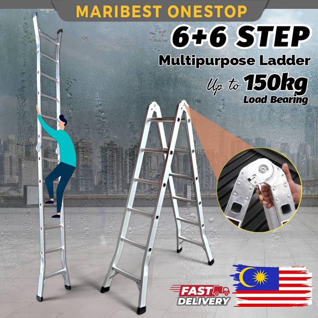 6+6 STEP Aluminium Purpose Folding Step Ladder Dual Function Double ...