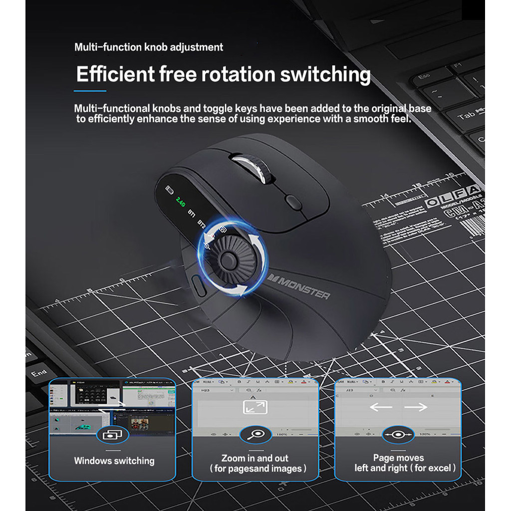 Jomaa Right Hand Vertical Mouse With Adjustment Knob Rechargeable ...