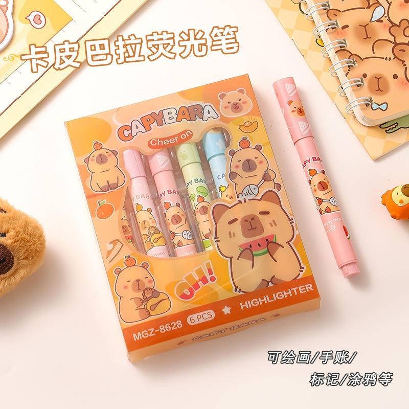 New 6Pcs/Pack Capybara Highlighters Cartoon Highlighter Pen ...