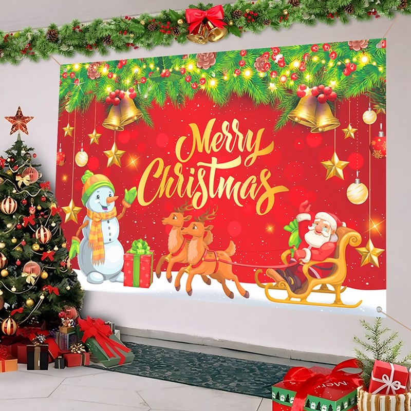 Merry Christmas Banner Snowman Santa Claus Pattern Jingle Bell ...