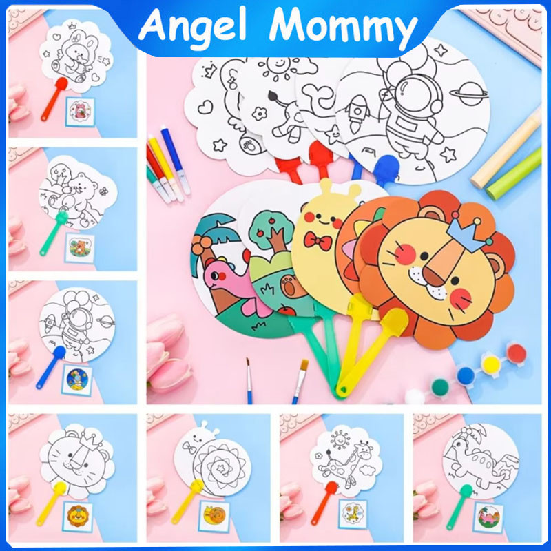 DIY Graffiti Painted Fan Kids Handicrafts Cartoon Coloring Toys ...