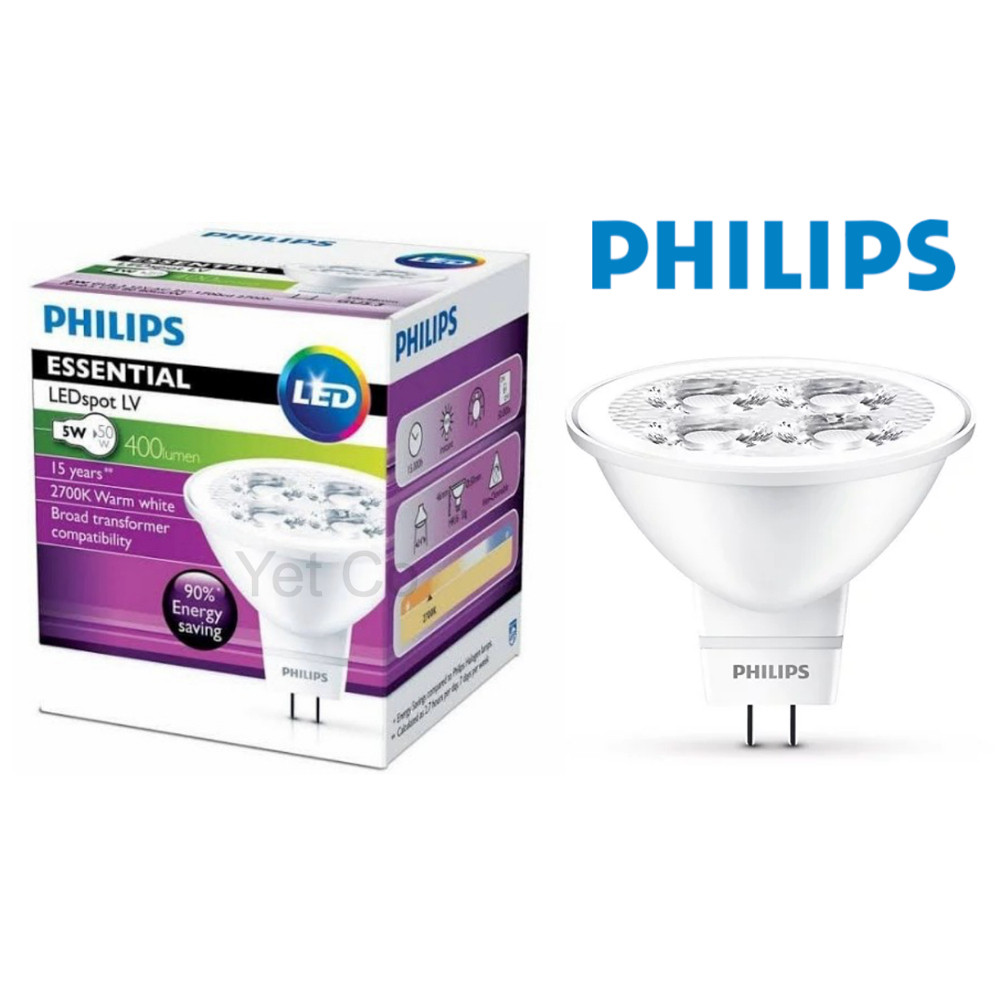 Philips Essential LEDspot MR16 GU5.3 5w 12v 24D Bulb Lamp Warm White 2700k/ Daylight 6500k ...