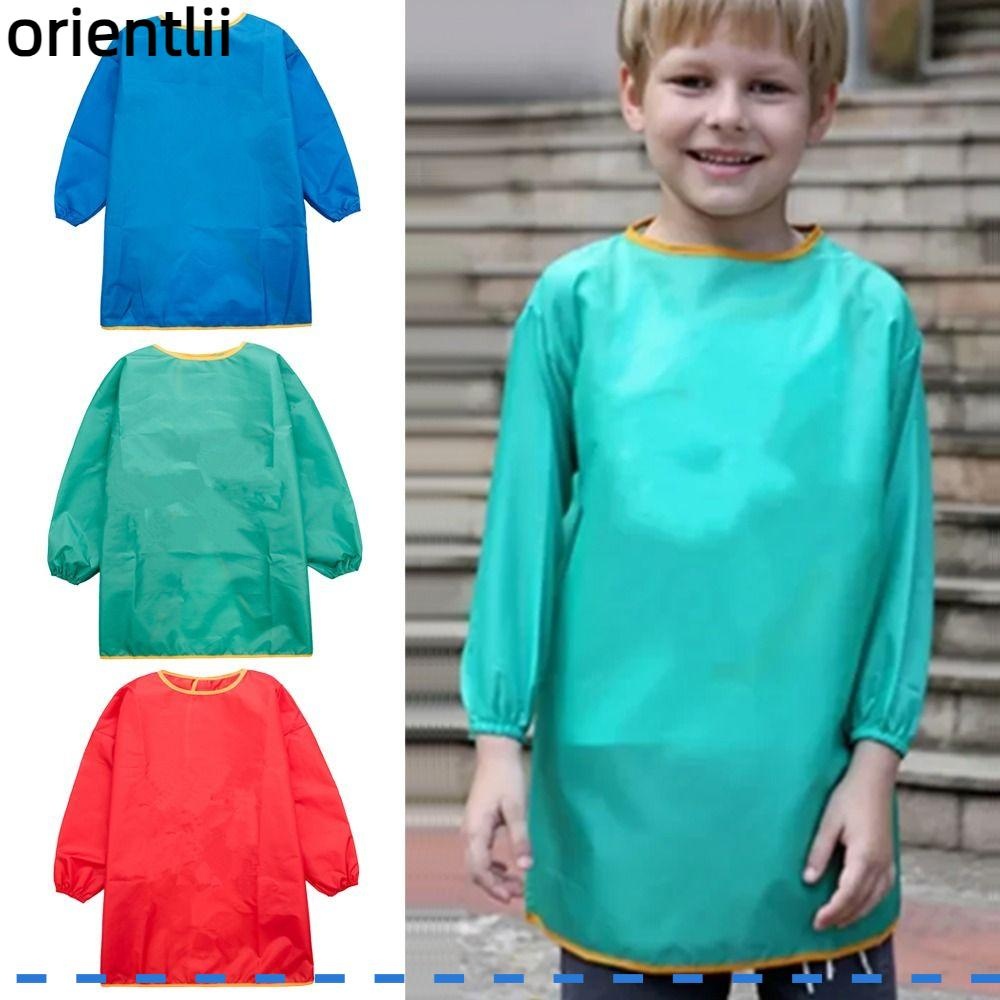 ORIENTLIIY Long Sleeve Apron, Drawing Painting PVC Sand Tower Smock ...