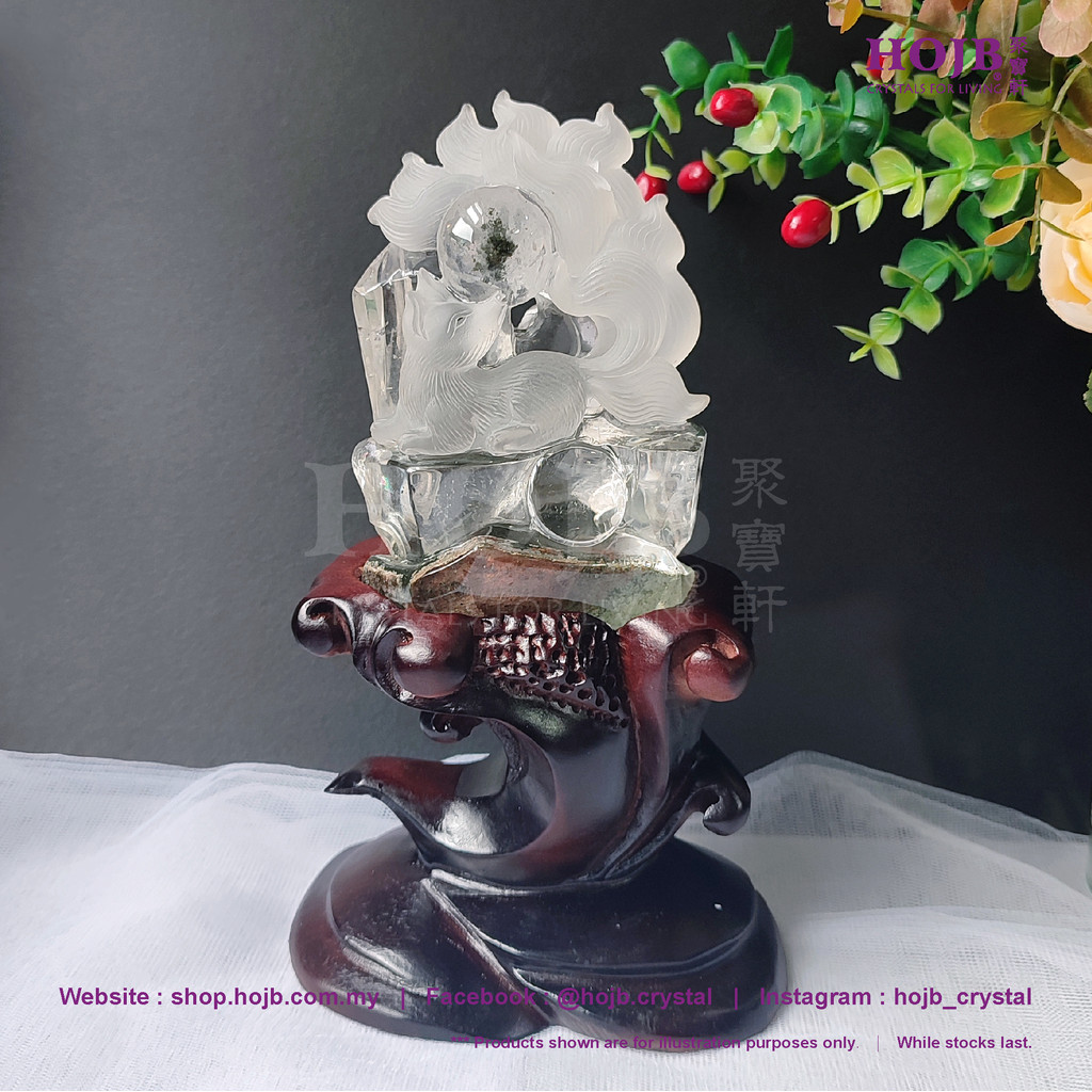 HOJB Brazilian Green Phantom Crystal Nine-Tails Fox Feng Shui Ornament ...