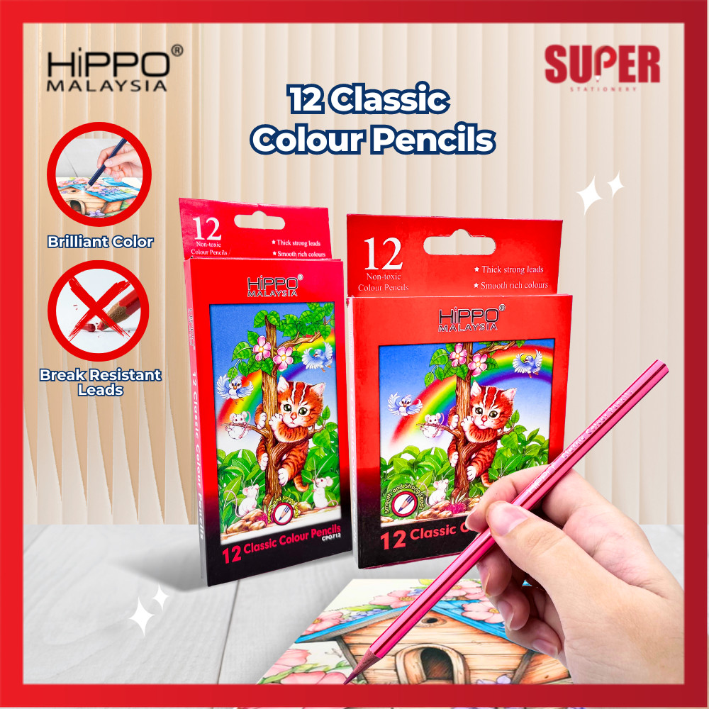 [Super Stationery] Hippo Warna Pensel Mewarna Pensel 7" & 3.5" Cat 12 ...