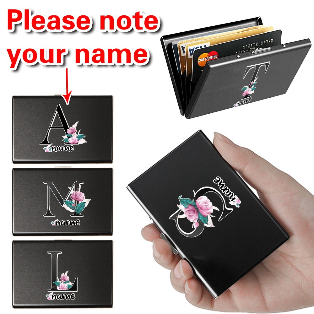 Customized Name Card Holder Men RFID Aluminum Metal Slim Wallet Anti ...