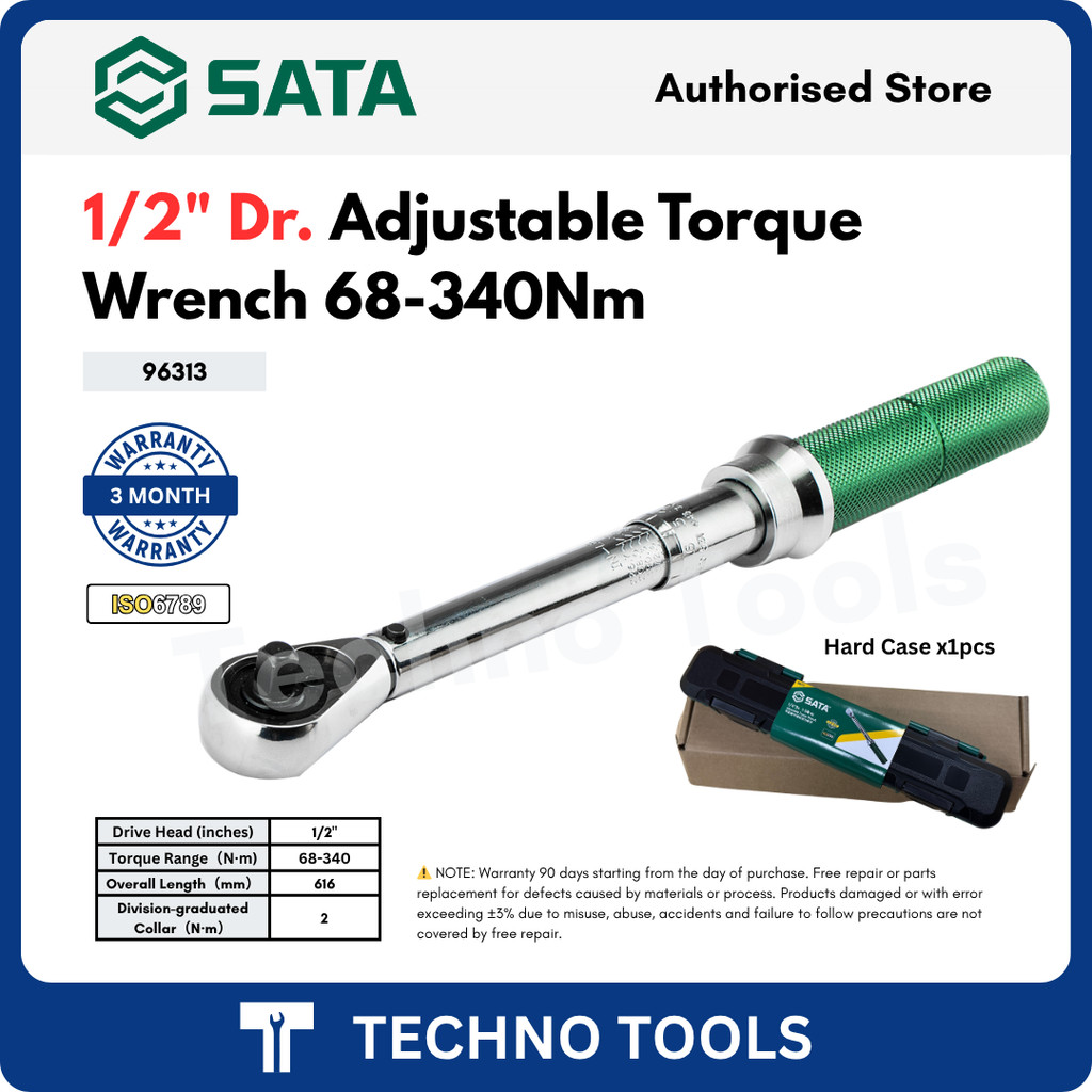 SATA 96313 1/2" Dr. Adjustable Torque Wrench 68-340Nm - SATA TORQUE ...