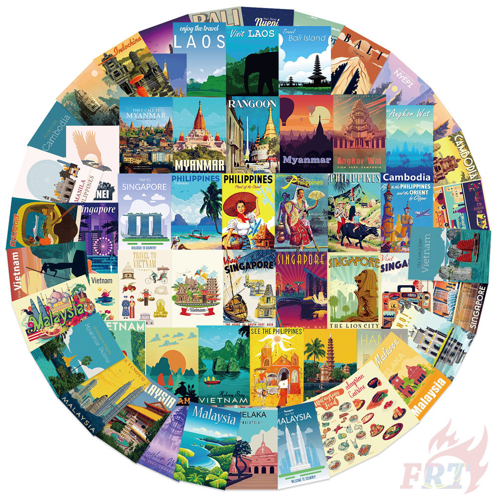 100Pcs/Set Southeast Asia Travel . Mini Journey Poster Stickers ...