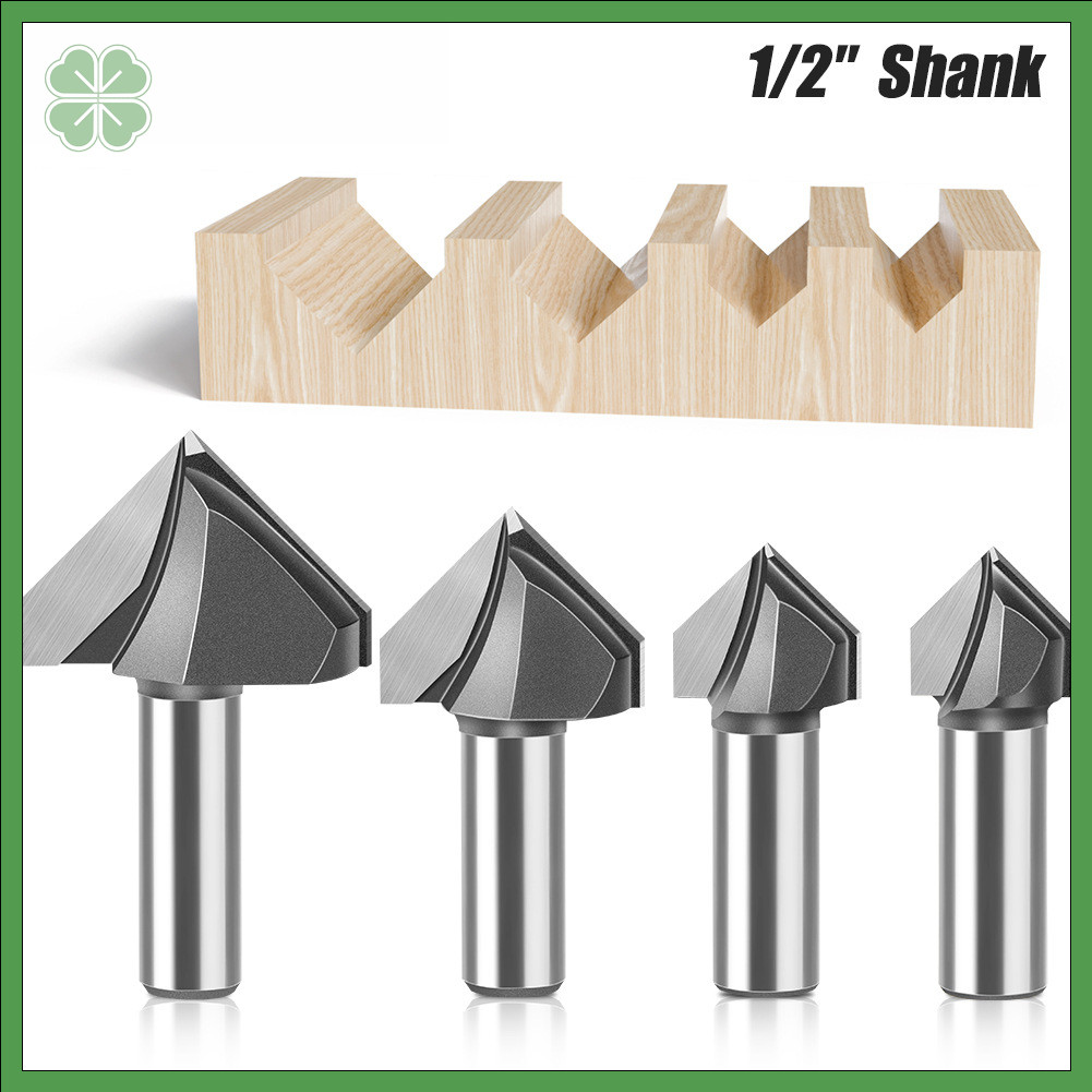90 Degree V Groove Router Bit Set, 1/4 inch & 1/2 inch Shank ...