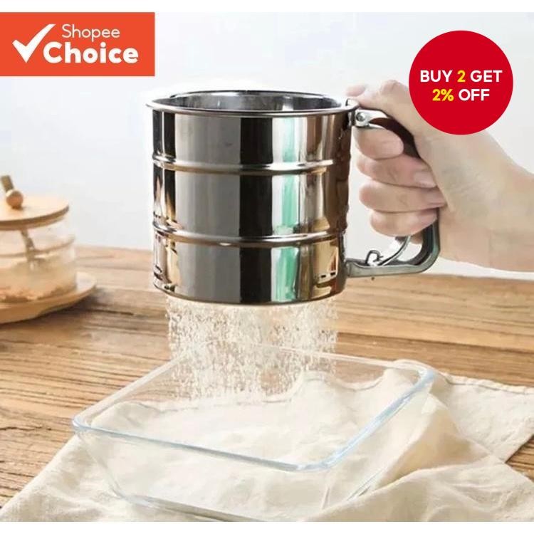 Double layer flour sieve stainless steel manual flour sieve cup ...