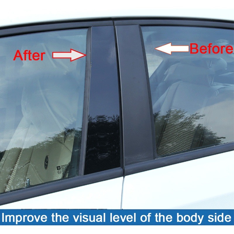 6PCS Glossy Black & Carbon Fiber Car Window Center Door Column B C BC ...